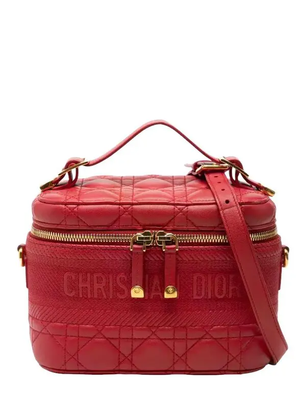 Dior Small Lambskin Cannage Diortravel Vanity Case Satchel - Red