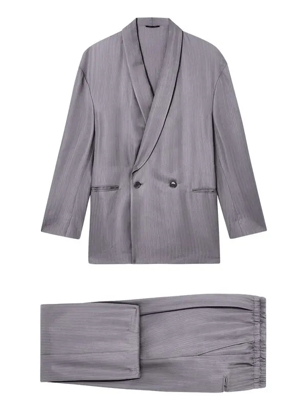 Giorgio Armani Cupro Chevron Double-breasted Suit - Grey