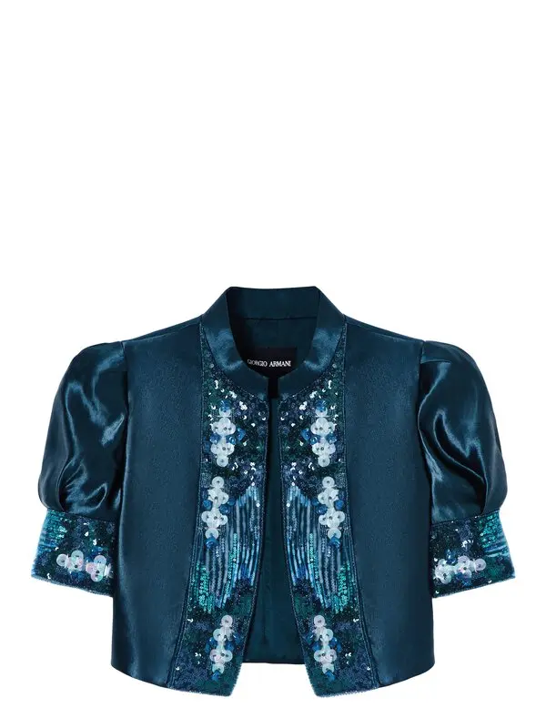 Giorgio Armani Embroidered Linen And Silk Bolero - Patterned