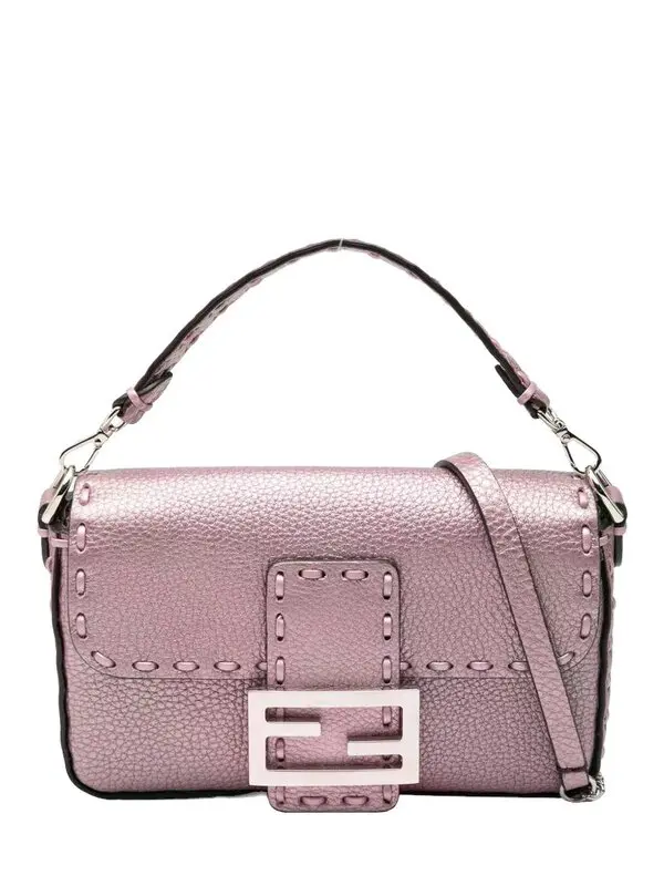 Fendi 2000-2010 Mini Metallic Leather Selleria Baguette Satchel - Pink