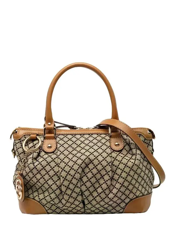 Gucci Diamante Canvas Sukey Satchel - Brown