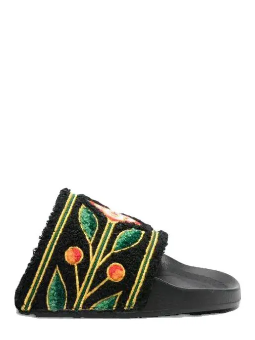 Casablanca Floral-pattern Slides - Black