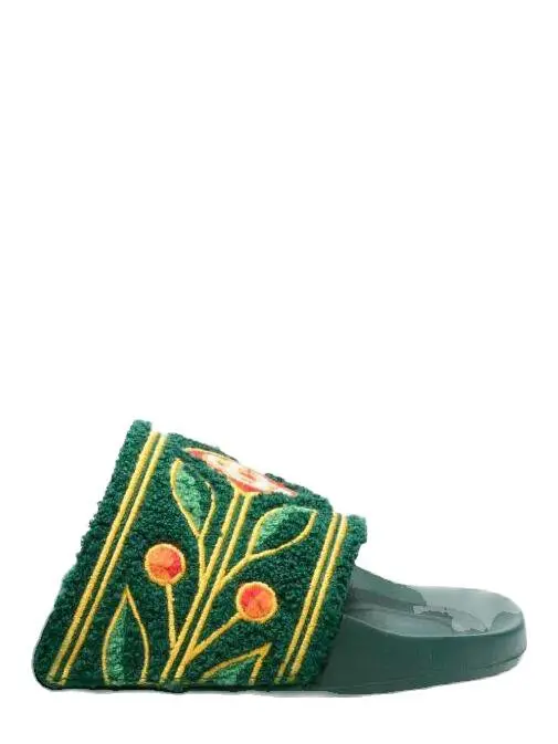 Casablanca Floral-embroidered Slides - Green