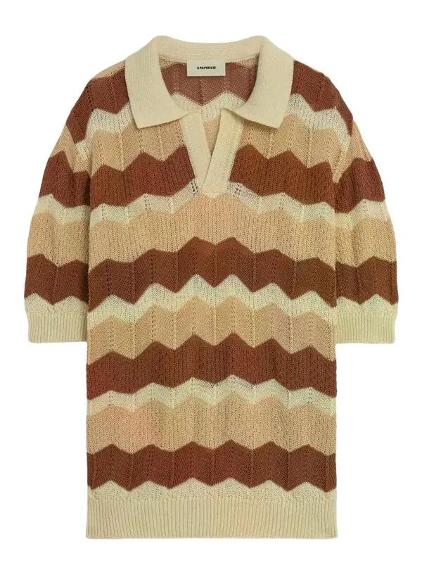 A PAPER KID Chevron Knit Polo Shirt - Neutrals