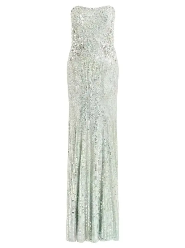 Jenny Packham Sequin-embellished Strapless Maxi Dress - Silver