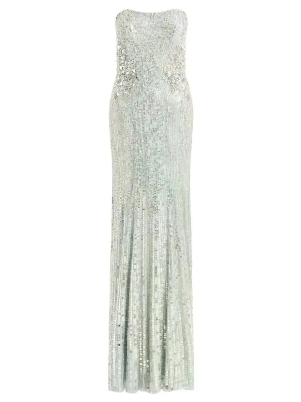 Jenny Packham Sequin-embellished Strapless Maxi Dress - Silver