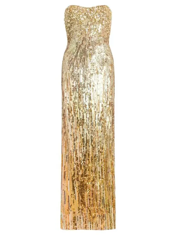 Jenny Packham Cesonia Embellished Strapless Maxi Dress - Gold