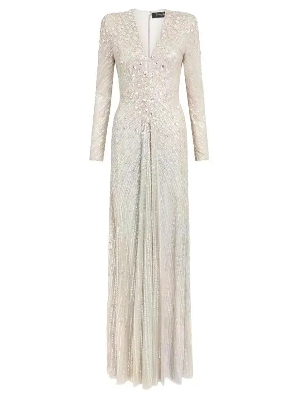 Jenny Packham Eve Sequin-embellished V-neck Dress - Silver
