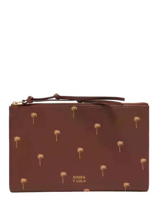 Bimba Y Lola Palms Large Leather Make Up Bag - Brown