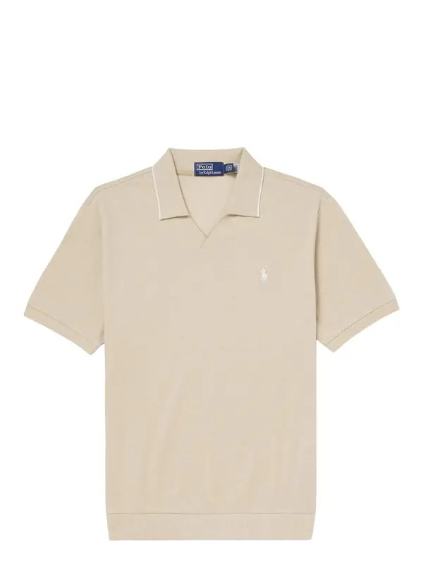 Polo Ralph Lauren Open-collar Logo-embroidered Cotton-blend Piqué Polo Shirt - Neutrals