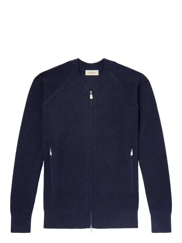 PIACENZA CASHMERE 1733 Slim-fit Honeycomb-knit Bomber Jacket - Blue
