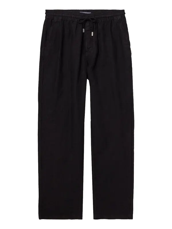 Vilebrequin Pacha Straight-leg Linen Drawstring Trousers - Black