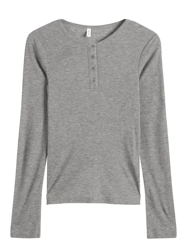 SAMSØE SAMSØE Sadodo Long Sleeve Henley Top - Mid Grey Melange
