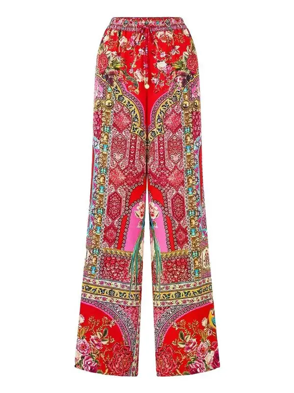 Camilla Floral Print Lounge Trousers - Red