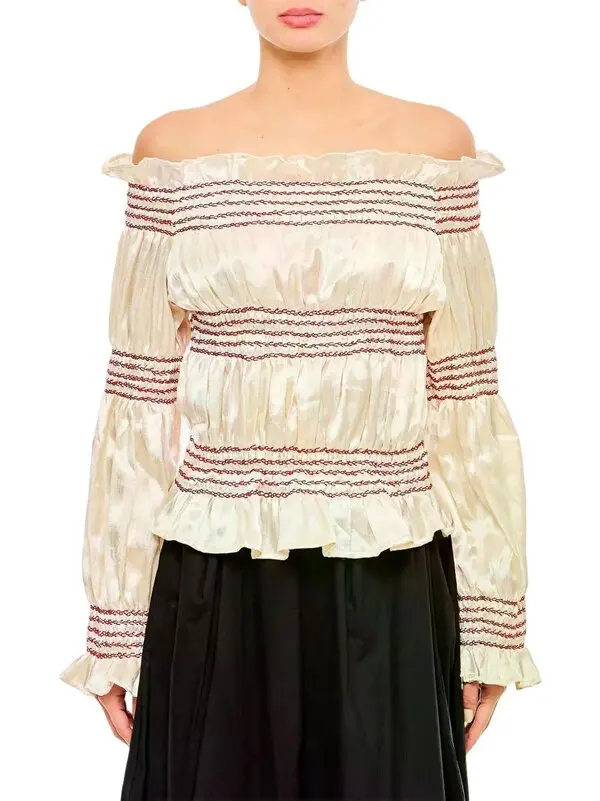 Tigra Tigra Ruffled Smocked Top - Neutrals