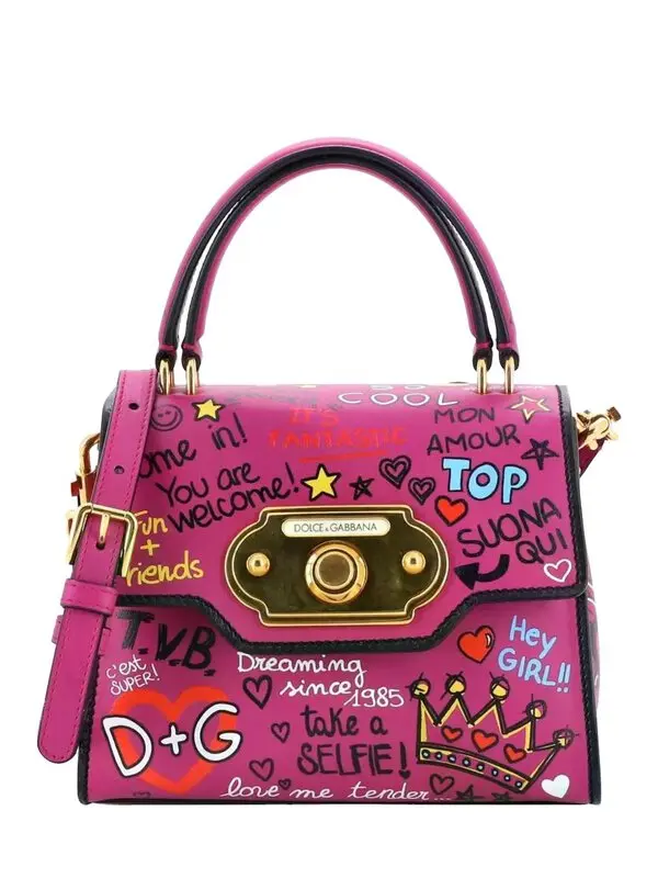 Dolce & Gabbana Printed Leather Mini Satchel With Top Handle - Purple
