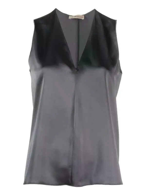 BLANCA VITA V-neck Satin Tank Top - Grey