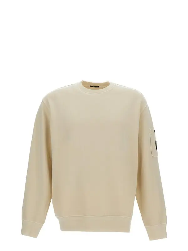 C.P. COMPANY Felpa Girocollo In Cotone Diagonal Fleece Con Lente - Beige