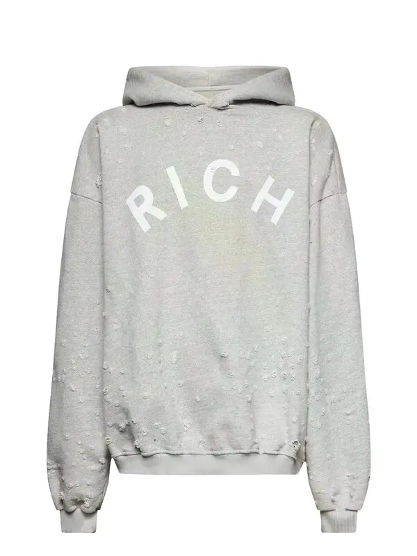 John Richmond Distressed Logo Hoodie - Grey