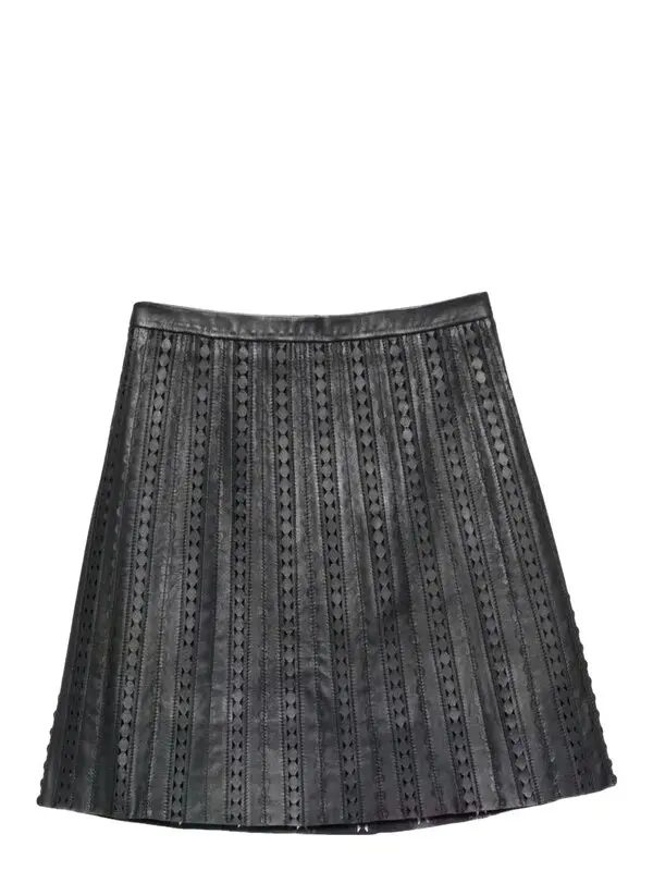 YVES SALOMON Perforated Leather Midi A-line Skirt - Black