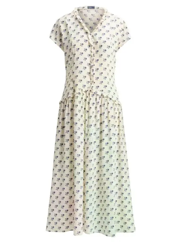 Polo Ralph Lauren Ruffled Floral Midi Dress - White