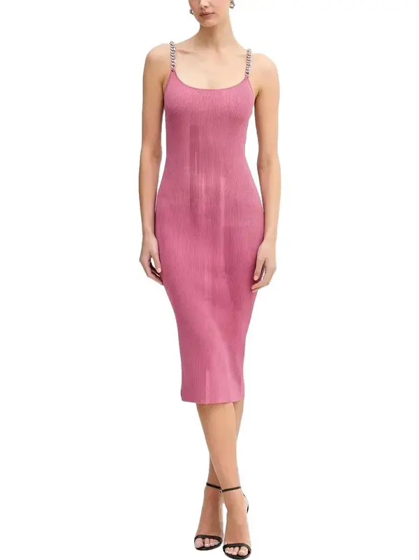 Michael Kors Ribbed Knit Chain Strap Midi Dress - Pink