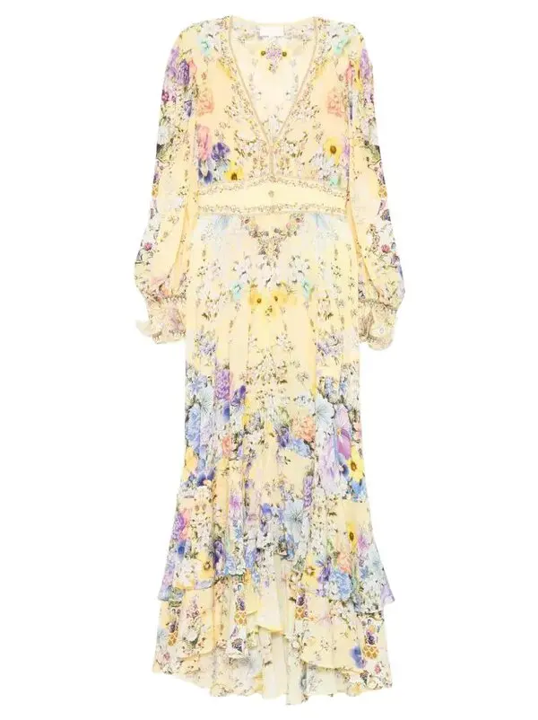 Camilla Floral Print Midi Dress - Yellow