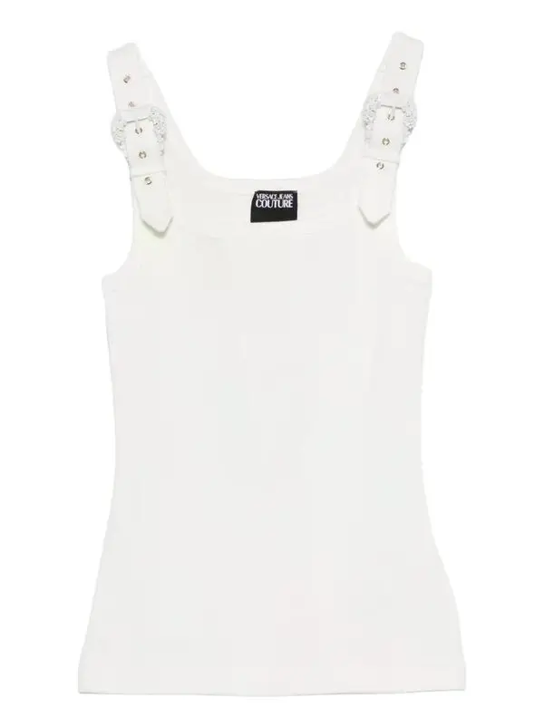 Versace Buckle-strap Ribbed Top - White
