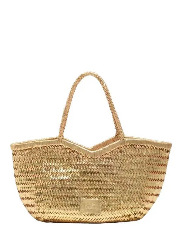 Bimba Y Lola Leather Tote Bag With Woven Handles - Gold