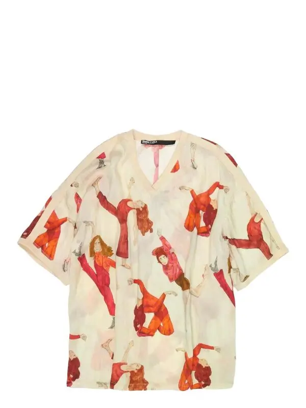 Bimba Y Lola Dancer-print V-neck T-shirt - Neutrals