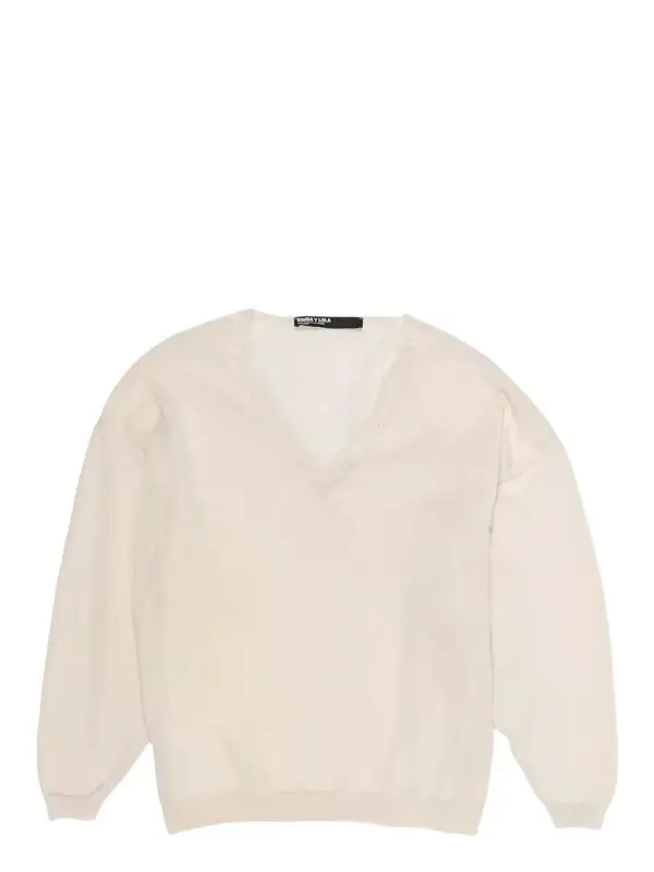 Bimba Y Lola V-neck Top With Lace Trim - Neutrals