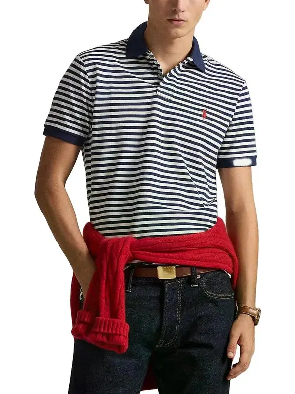Polo Ralph Lauren Striped Piqué Polo Shirt - Blue