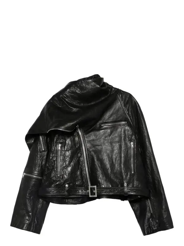 Rick Owens Scarf-detail Leather Jacket - Black