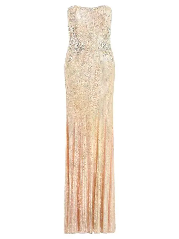 Jenny Packham Topaz Sequin-embellished Strapless Maxi Dress - Neutrals