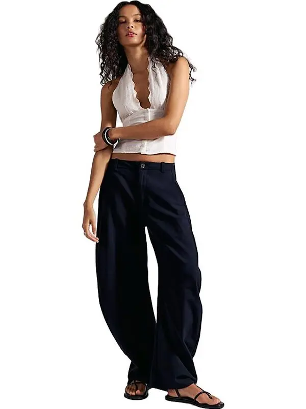 Free People Spotlight Pinstripe Barrel Trousers - Black Combo