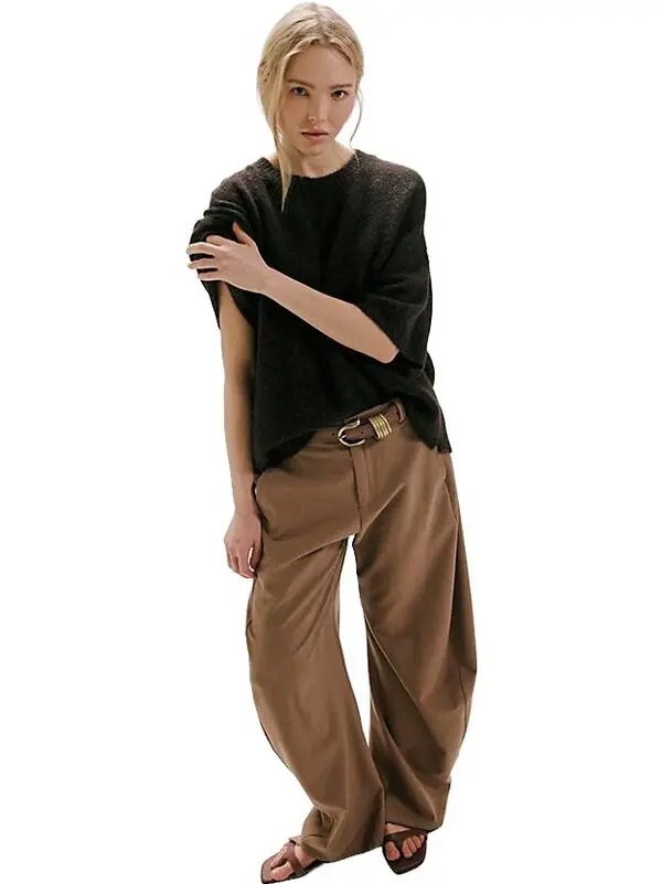 Free People Pinstripe Barrel Trousers - Cinnamon Combo