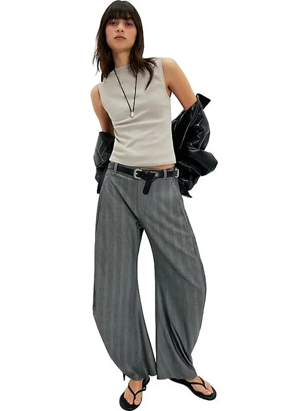 Free People Pinstripe Barrel Trousers - Grey Combo