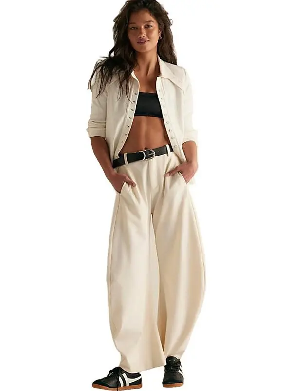 Free People Spotlight Menswear Barrel Trousers - Ivory Combo