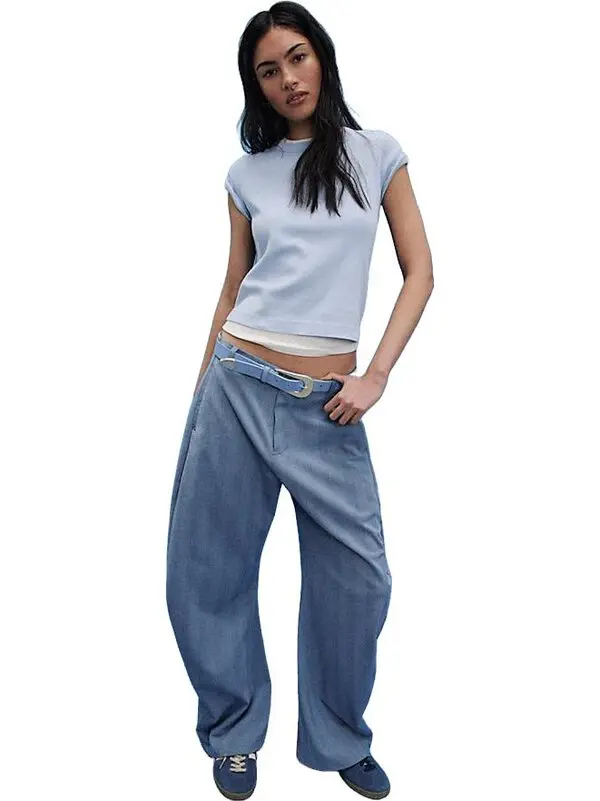 Free People Spotlight Menswear Barrel Trousers - Sky Combo