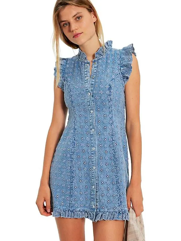 Free People Silver Springs Mini Dress - Medium Blue Wash