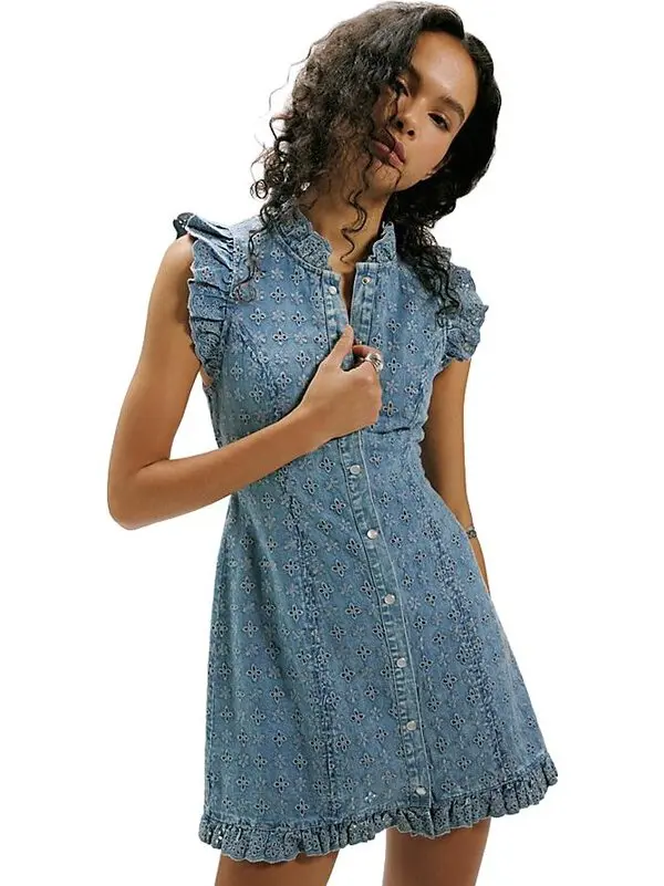 Free People Silver Springs Mini Dress - Medium Blue Wash