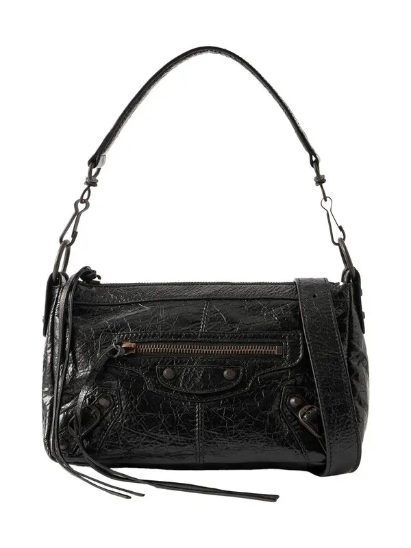Balenciaga Le City Crinkled-leather Shoulder Bag - Black