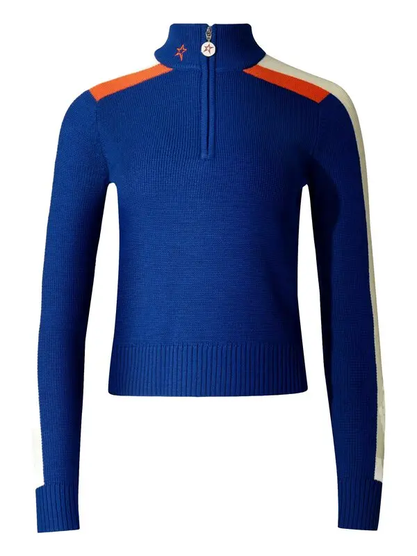 Perfect Moment La Tour Merino Wool 1/4 Zip Sweater - Surf-blue