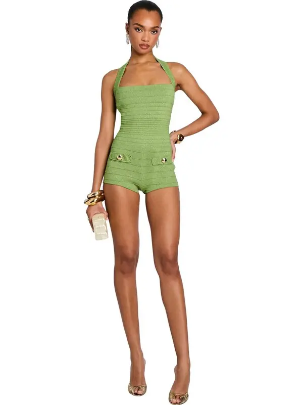 Retrofete Fallyn Knit Romper - Metallic Kiwi