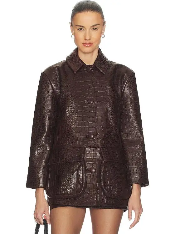 HELSA Schoolyard Croc-embossed Leather Jacket - Brown