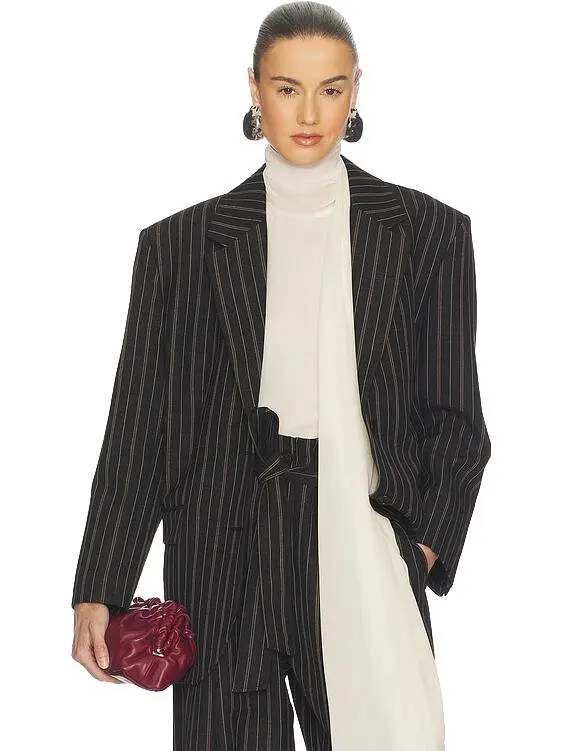 HELSA Stripe Twill Boyfriend Blazer - Charcoal