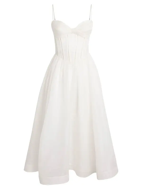 Zimmermann Linen-silk Luna Corset Midi Dress - Ivory