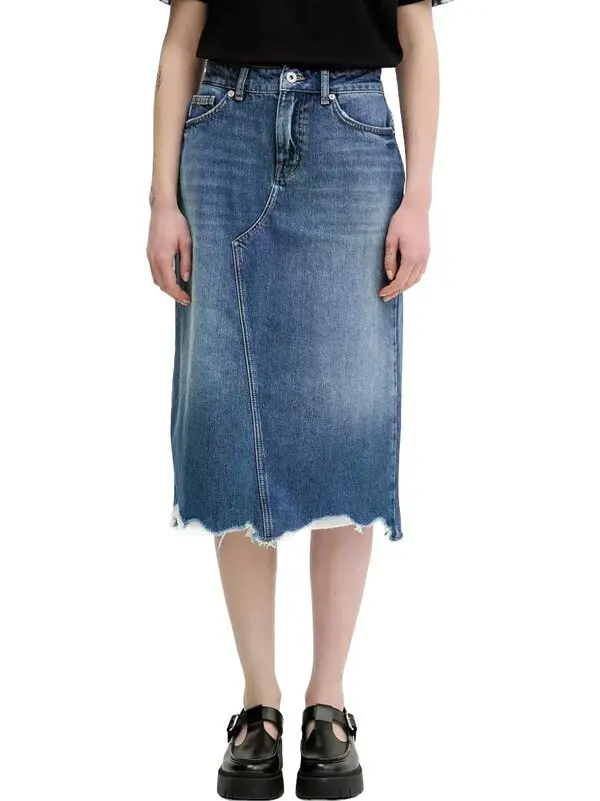 Hugo Frayed Denim Midi Skirt - Blue
