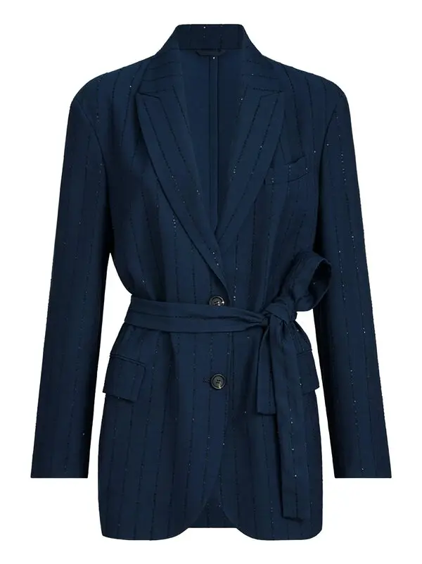 Brunello Cucinelli Striped Belted Blazer - Blue