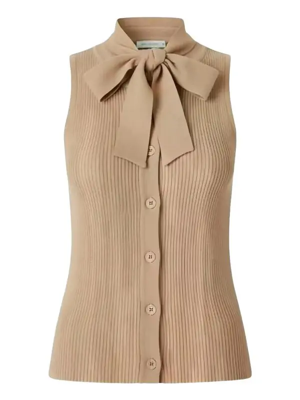 Pinko Ribbed Knit Tie Neck Tank Top - Neutrals